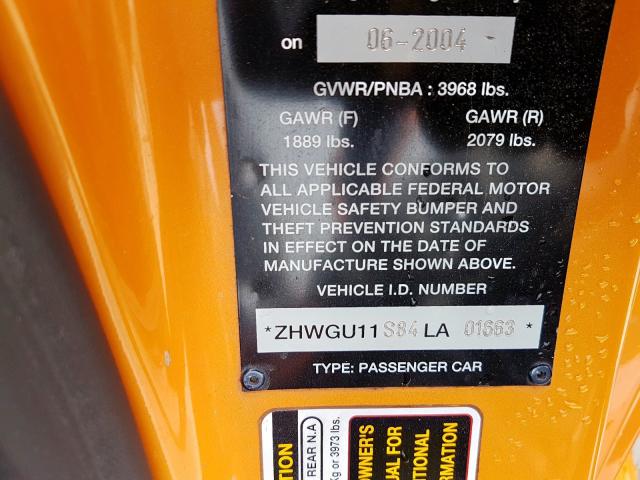 Detail on 2004 Lamborghini Gallardo ZHWGU11S84LA01663